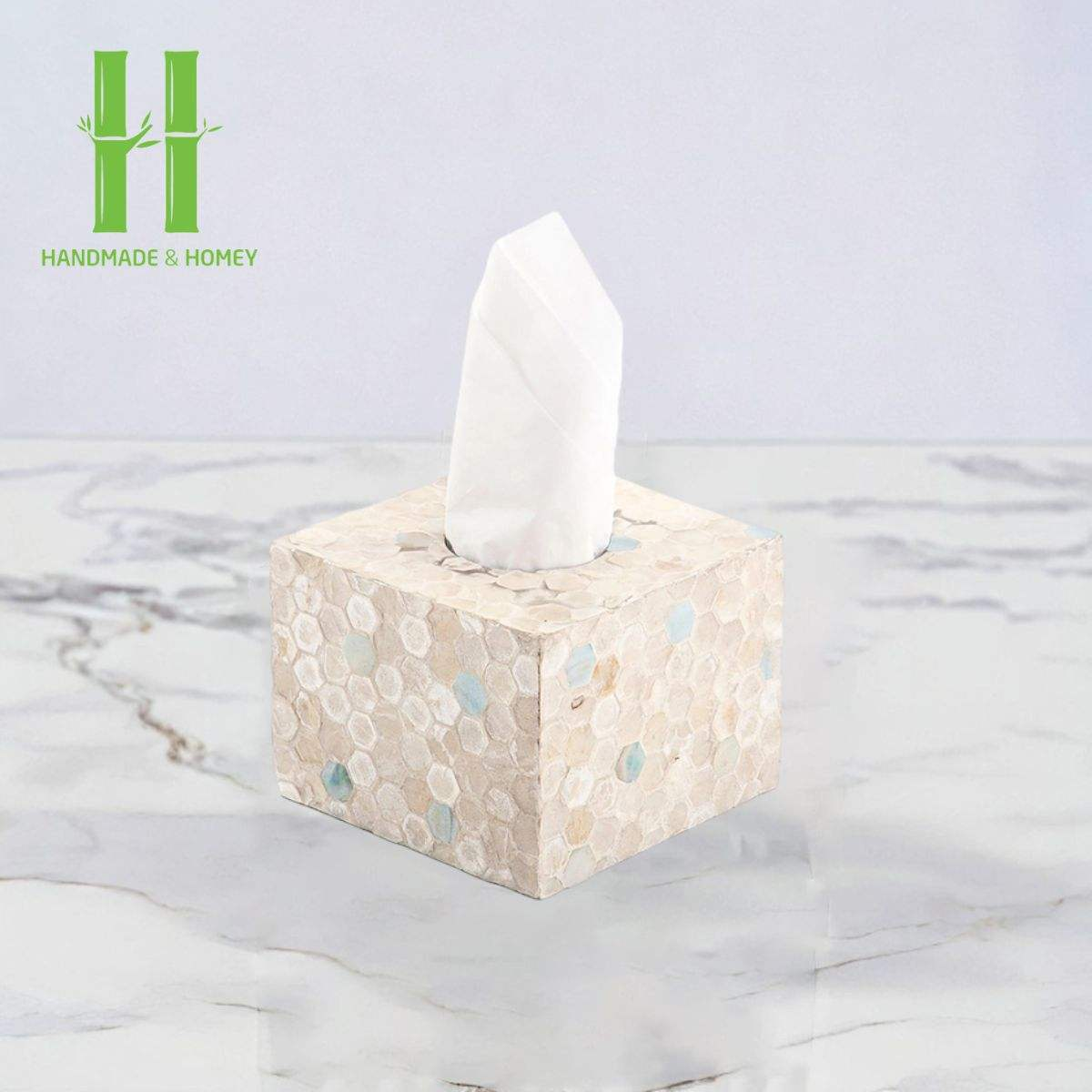 Tissue Box & Trash Bin: TM 049 Mother of Pearl Inlay Tissue Box