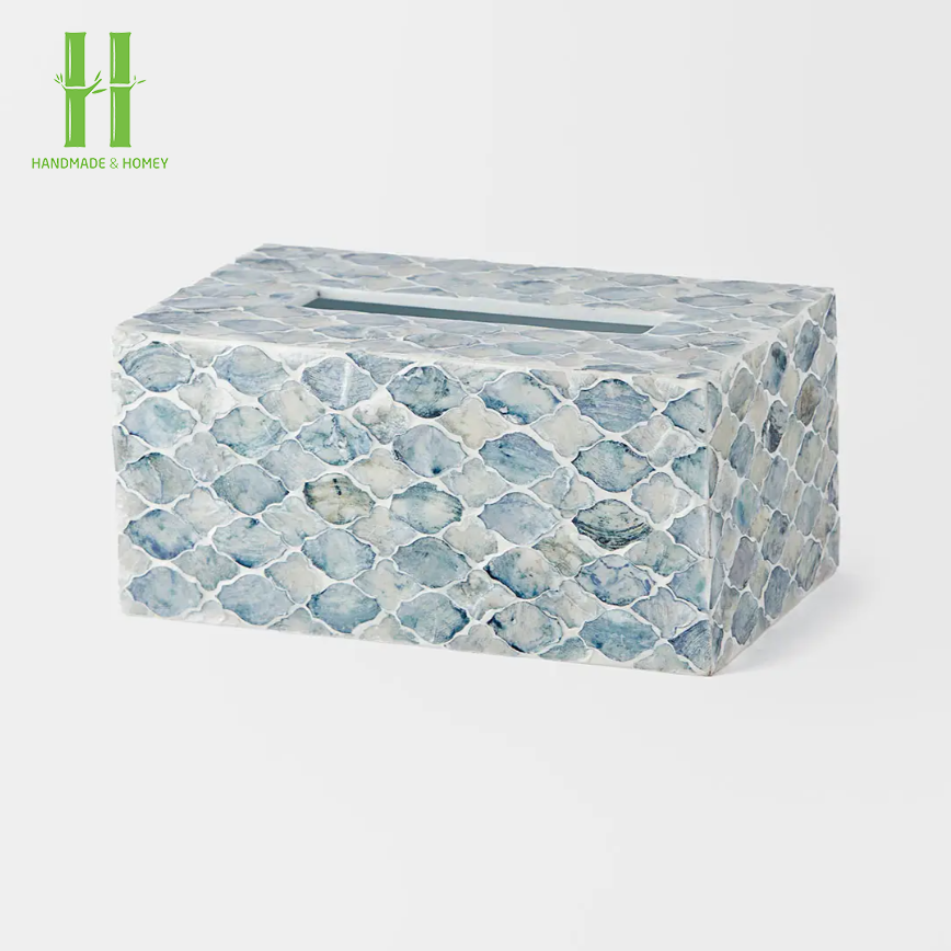 Tissue Box & Trash Bin: TM 019 Mother of Pearl Inlay Tissue Box