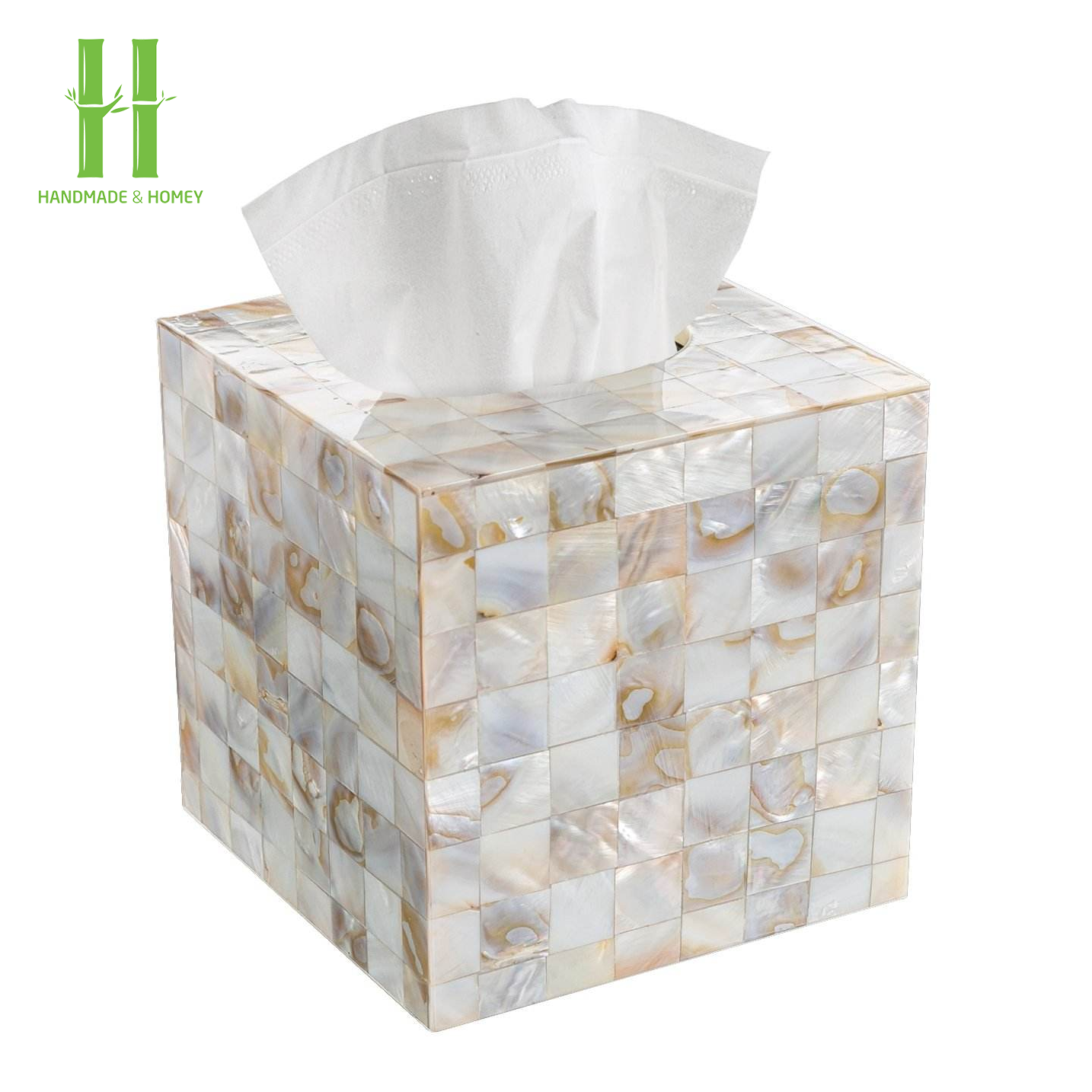 Tissue Box & Trash Bin: TM 052 Mother of Pearl Inlay Tissue Box