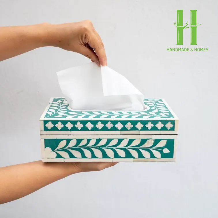 Tissue Box & Trash Bin: TM 024 Mother of Pearl Inlay Tissue Box