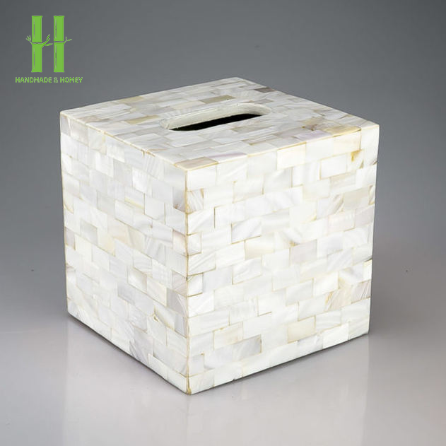 Tissue Box & Trash Bin: TM 032 Mother of Pearl Inlay Tissue Box